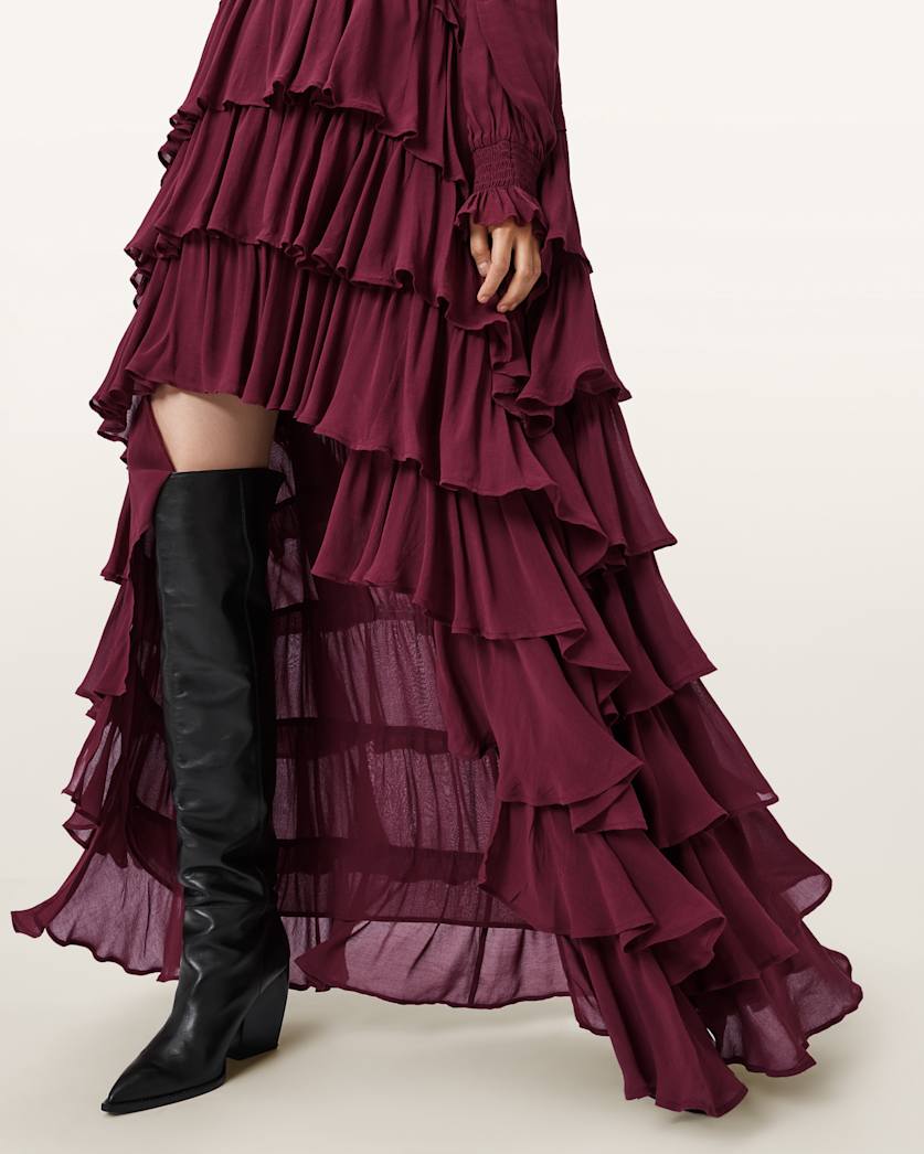 Cavarly Tiered Ruffle Maxi Dress TAWNY PORT RED | ALLSAINTS US